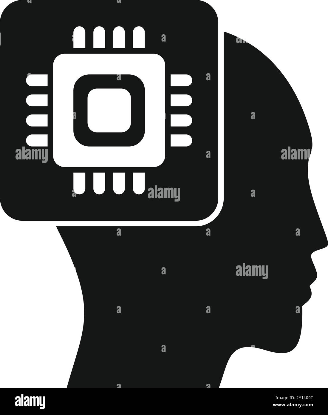Black silhouette of a human head profile with a cpu chip, representing ...