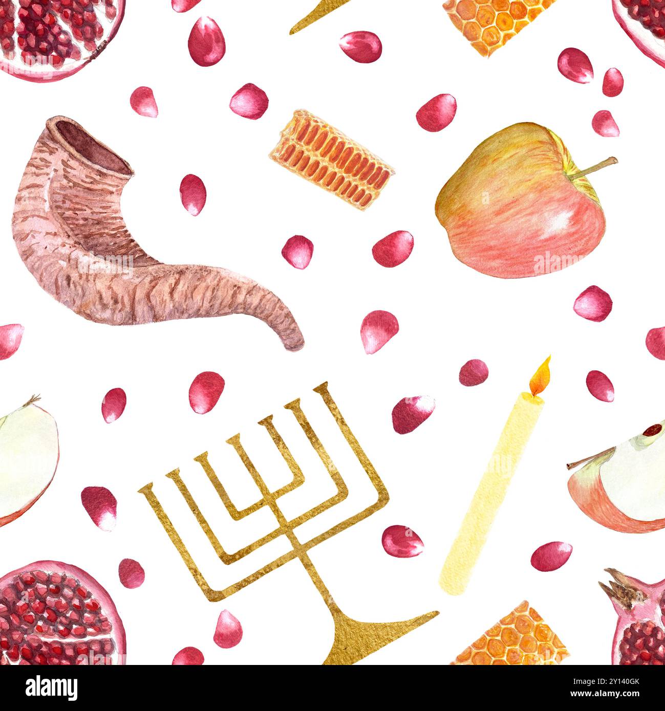 Shofar, apple, pomegranate, honeycomb, menorah, candle hand painted ...
