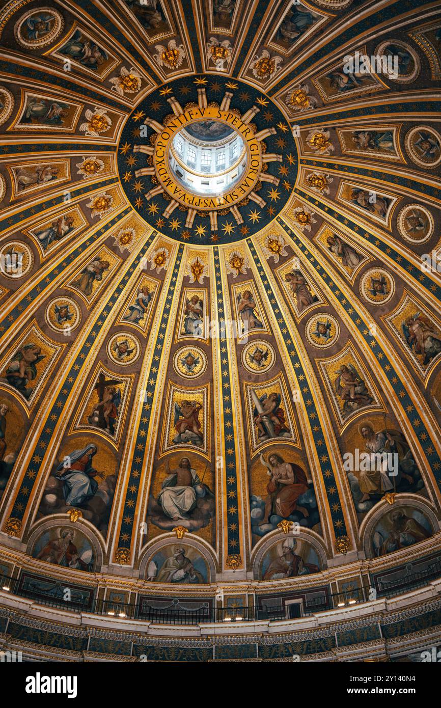 The stunning dome of Saint Peter Basilica features intricate artwork and frescoes that ...