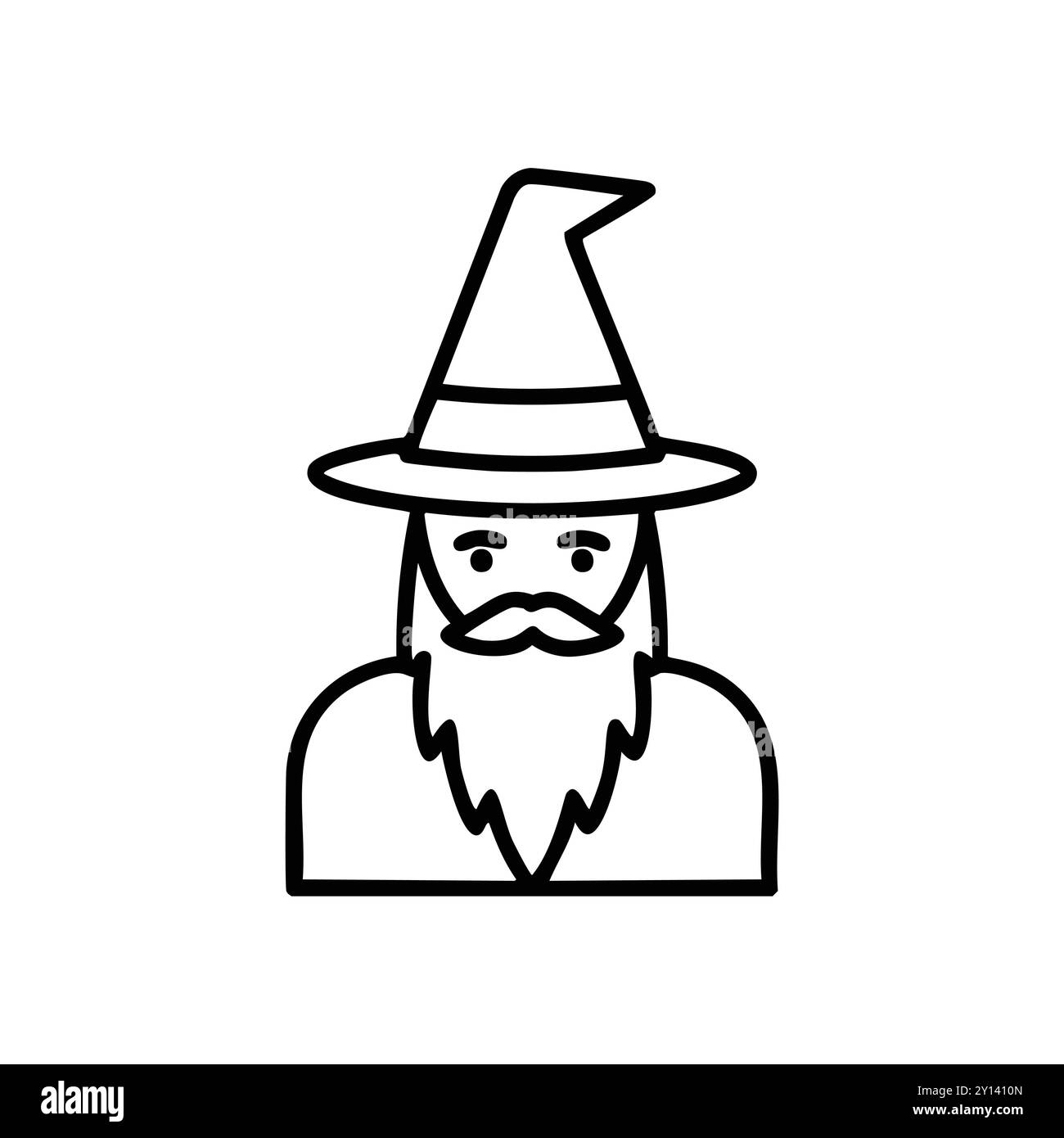 Wizard icon. Line art illustration of a wizard with a pointed hat and ...