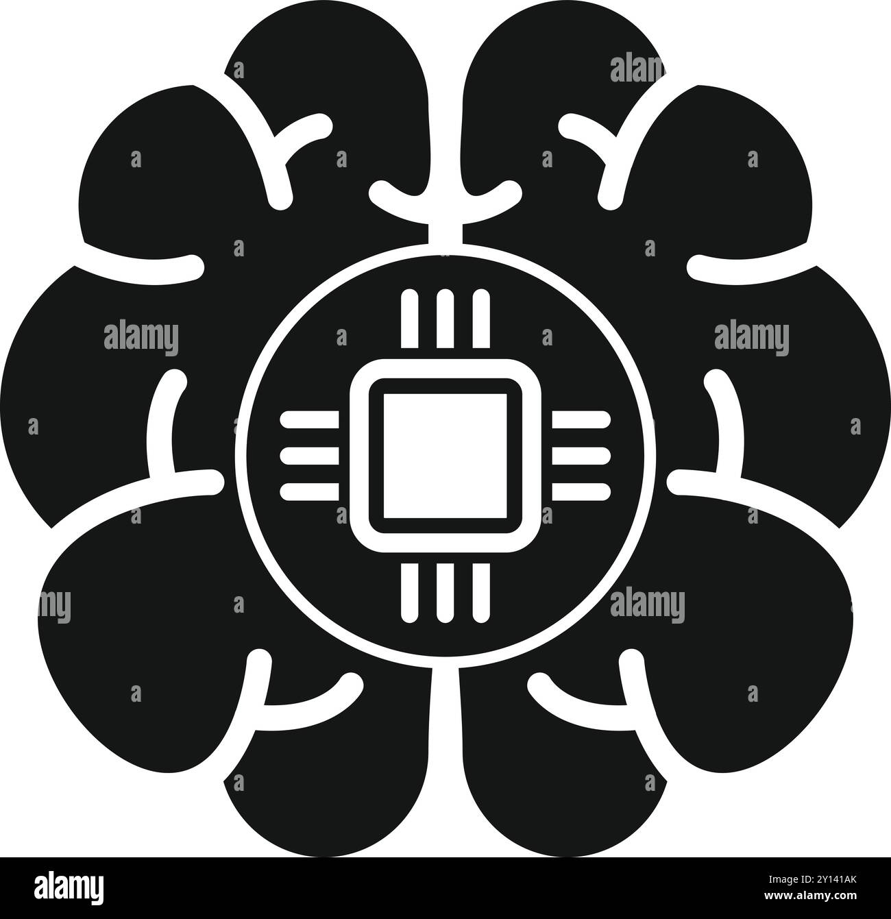 Black and white icon of a microchip replacing the human brain ...