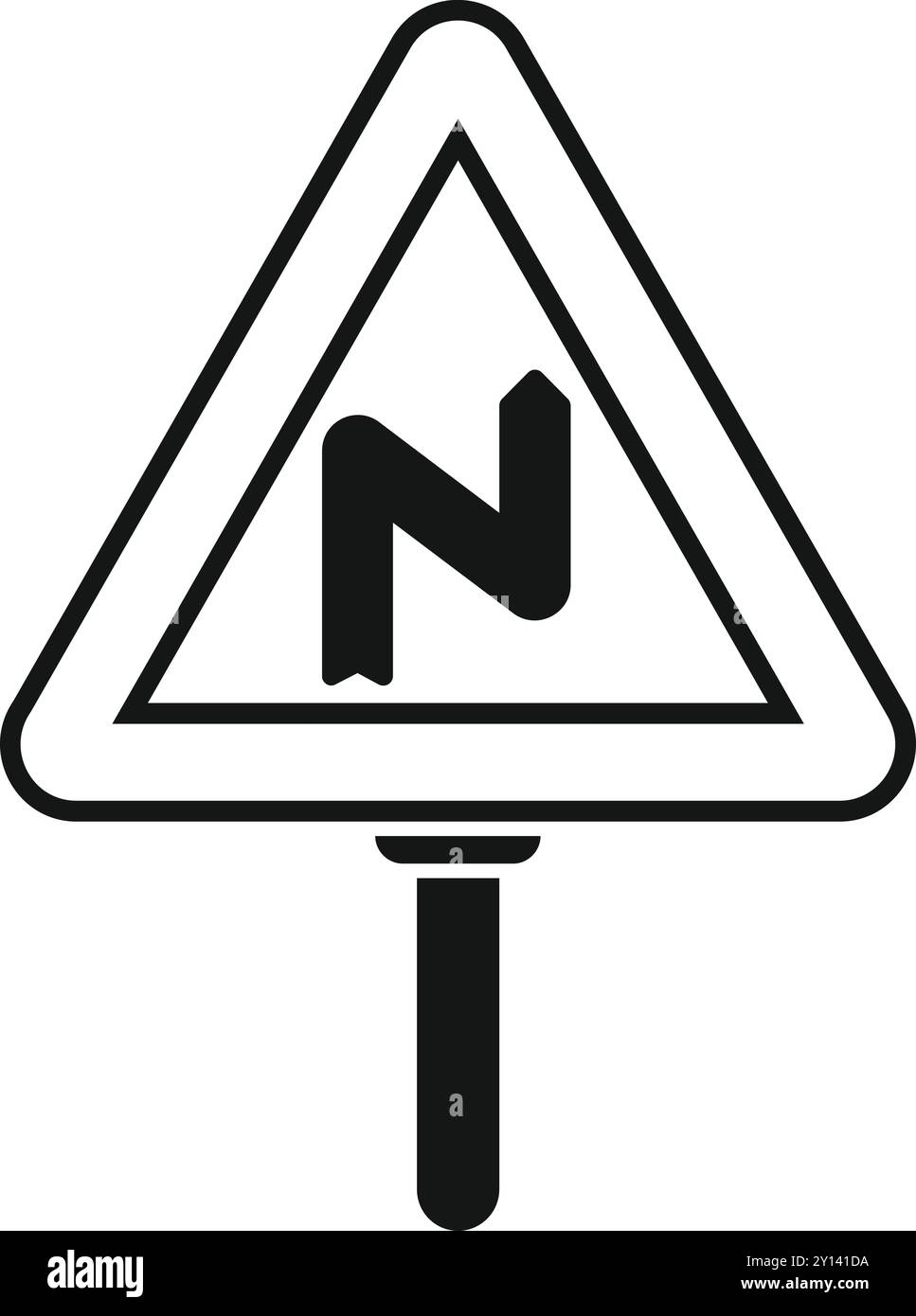 Road sign showing a double bend symbol, warning drivers of curves ahead ... Road sign showing a double bend symbol, warning drivers of curves ahead ...
