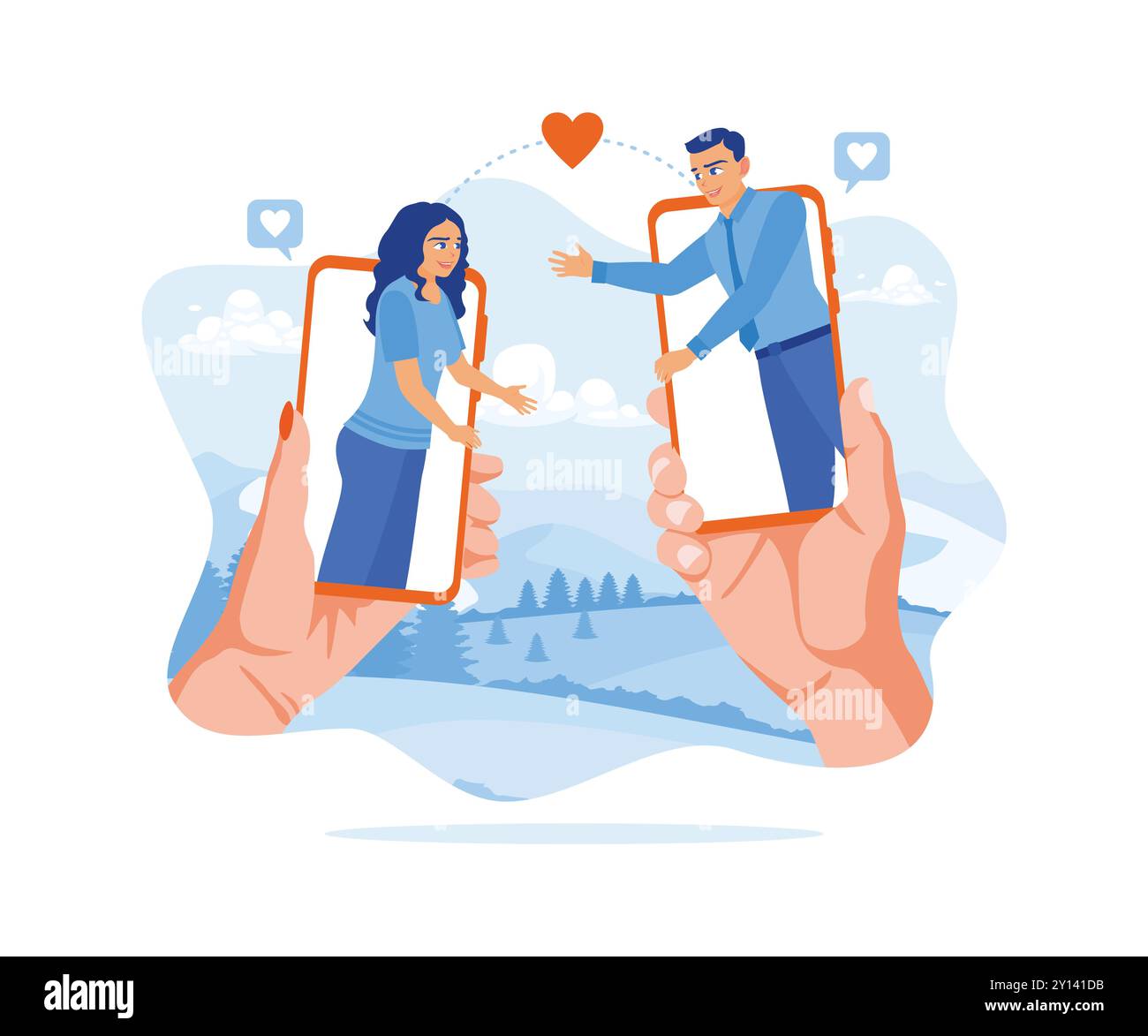 A young couple communicates using a cell phone. Celebrate Valentine's ...