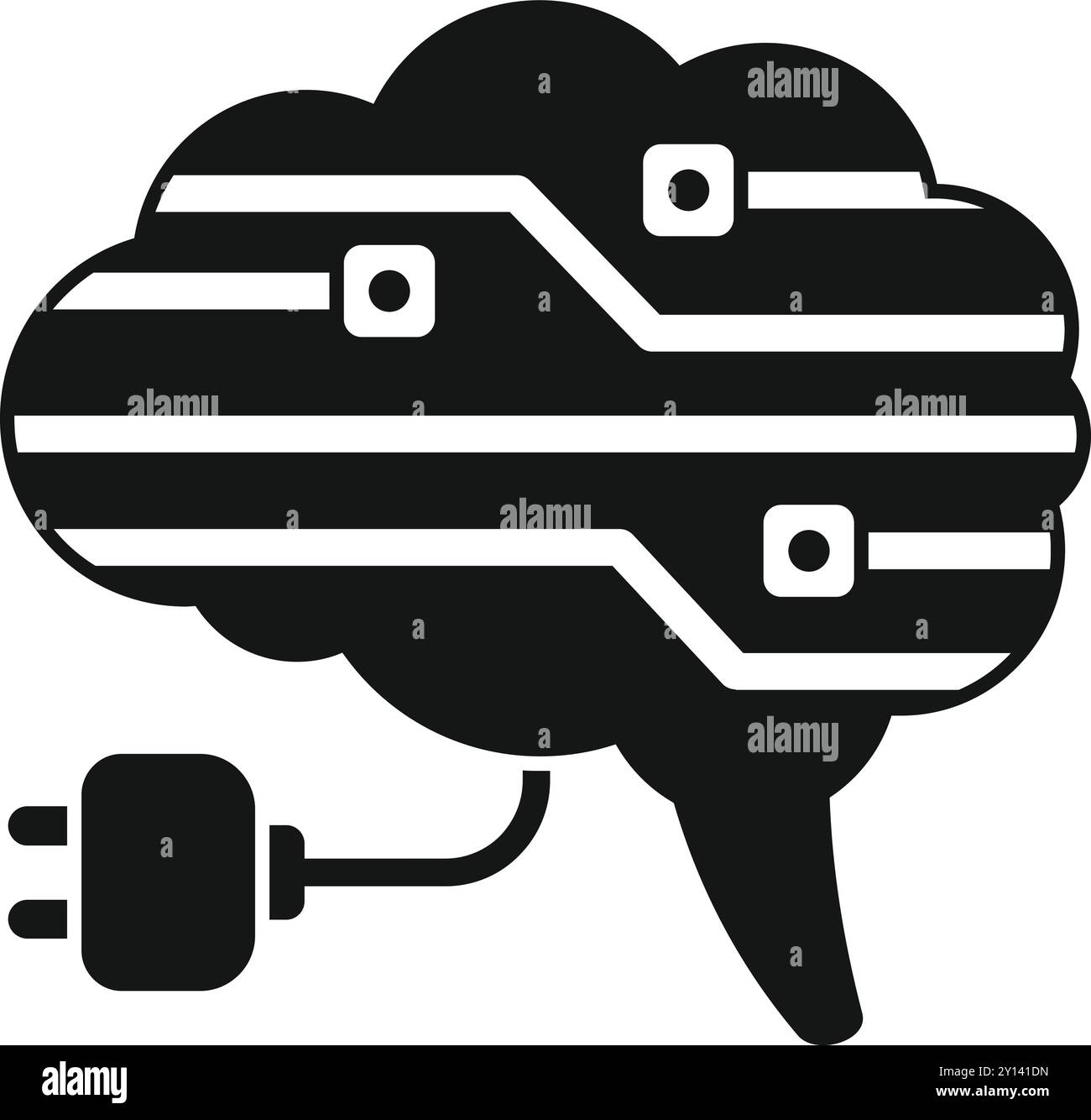 This vector illustration shows a human brain connected to a plug with ...