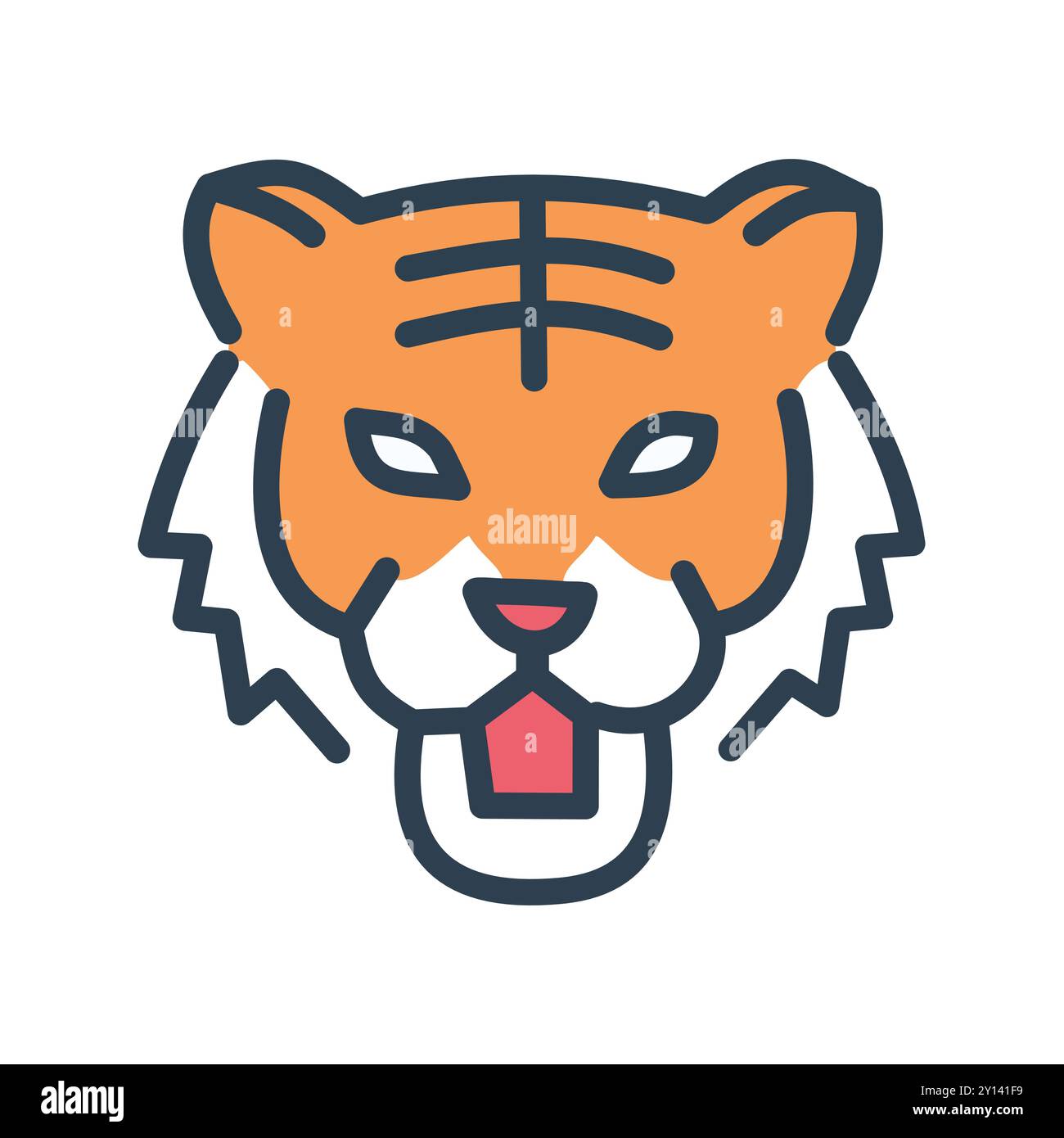 Tiger face icon. Orange and black cartoon illustration of a tiger's ...