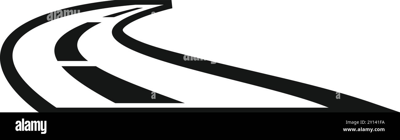 Simple black and white vector illustration of a winding road turning ...