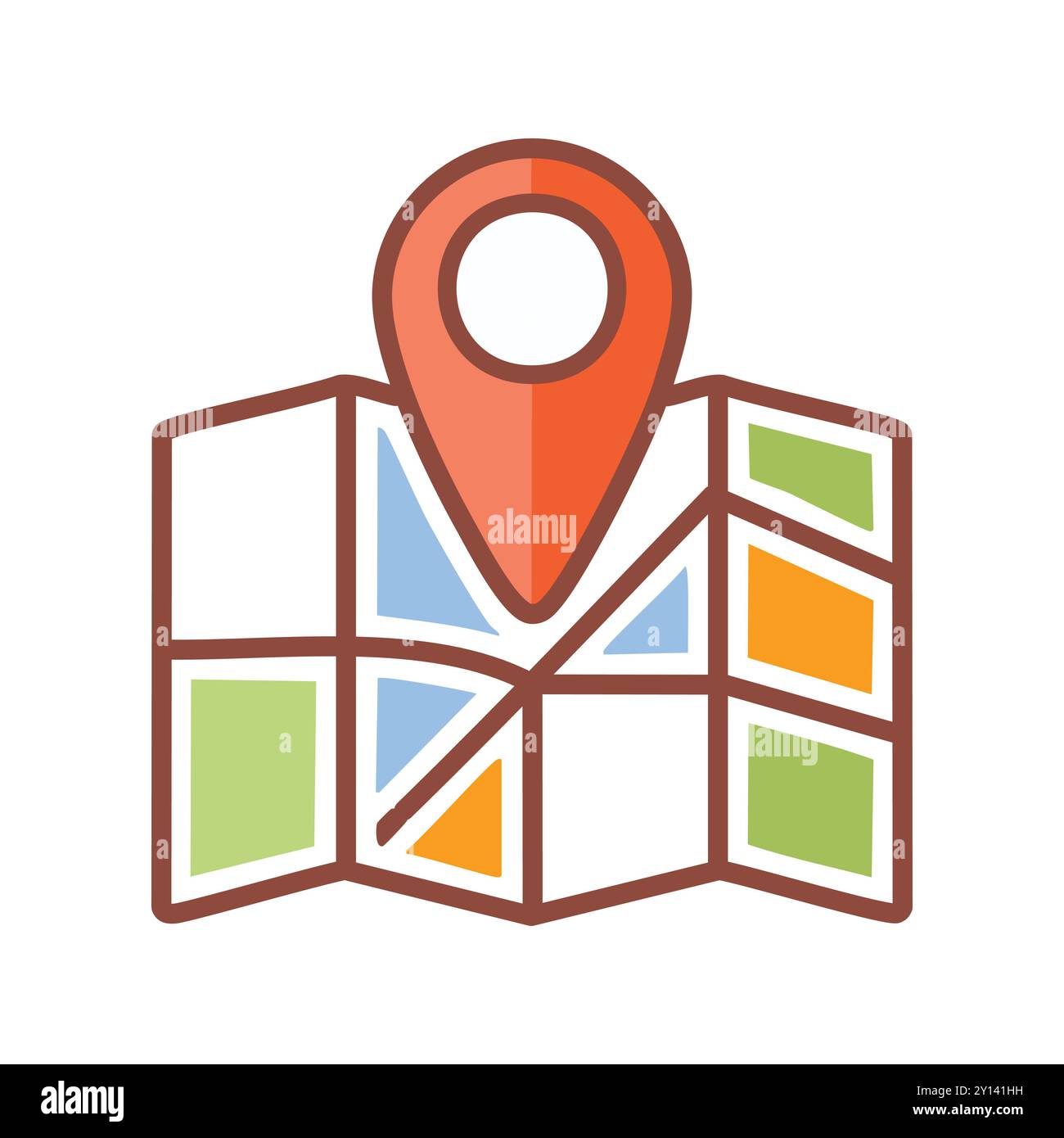 Map pin location. Location pin on folded map, symbolizes finding a ...
