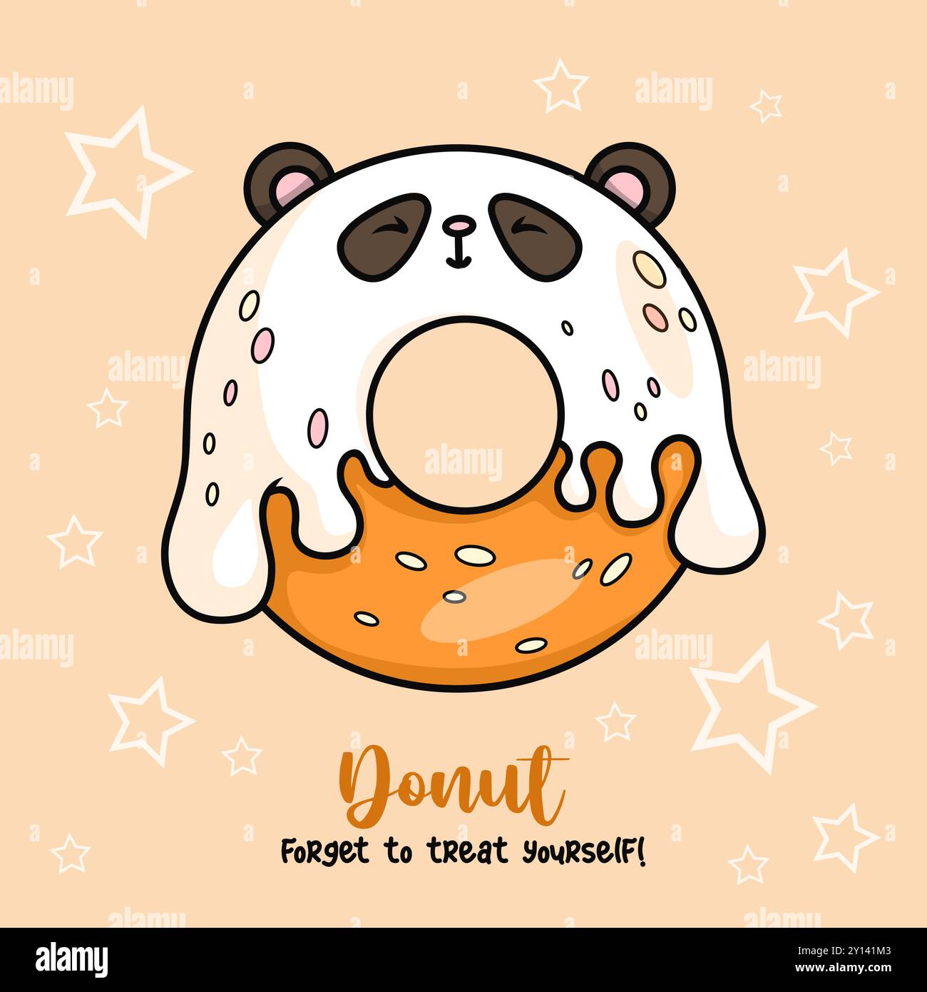 Funny sweet donut in shape of panda bear with drops of white icing ...