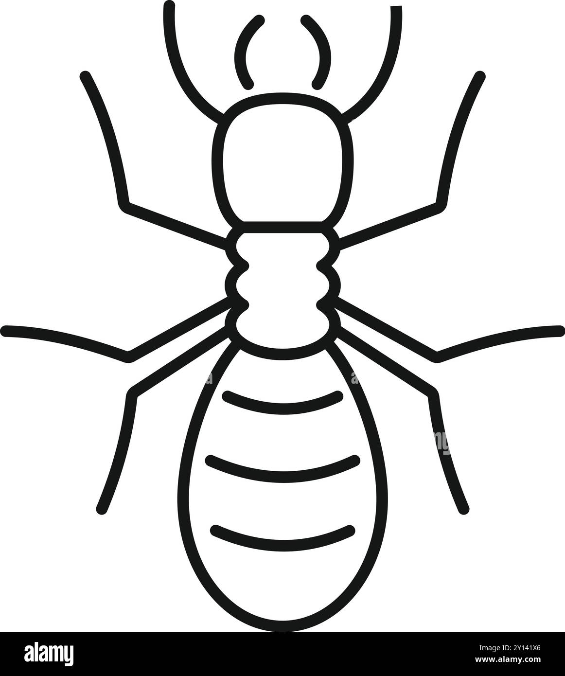 Simple line drawing of a termite insect with its six legs spread and ...