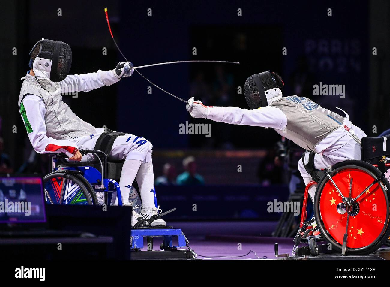 Paris, France. 4th Sep, 2024. Sun Gang (R) of China and Matteo Betti of ...