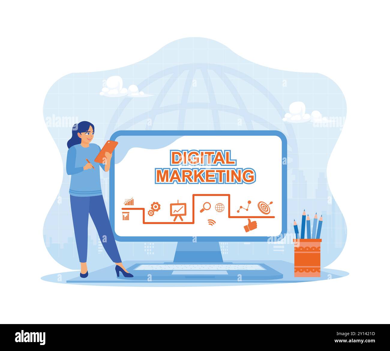Businesswomen make digital marketing plans by placing ads on social ...
