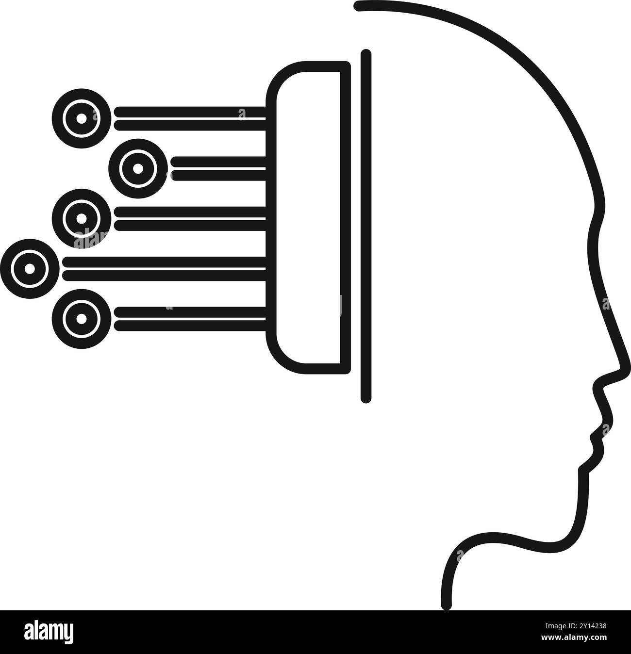 Simple icon of artificial intelligence connecting to a human brain with data flow, representing ...