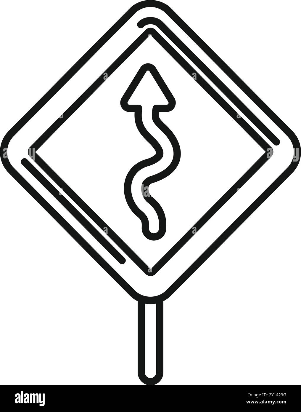 Simple black and white icon of a winding road traffic sign indicating curves ahead Stock Vector ...