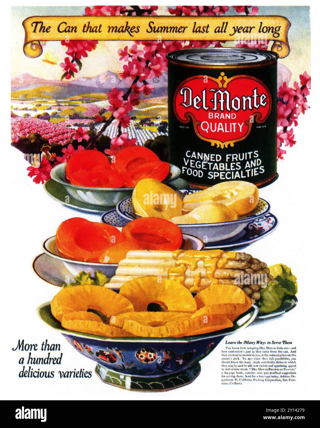 1922 Del Monte Canned Fruits And Vegetables Ad Stock Photo - Alamy