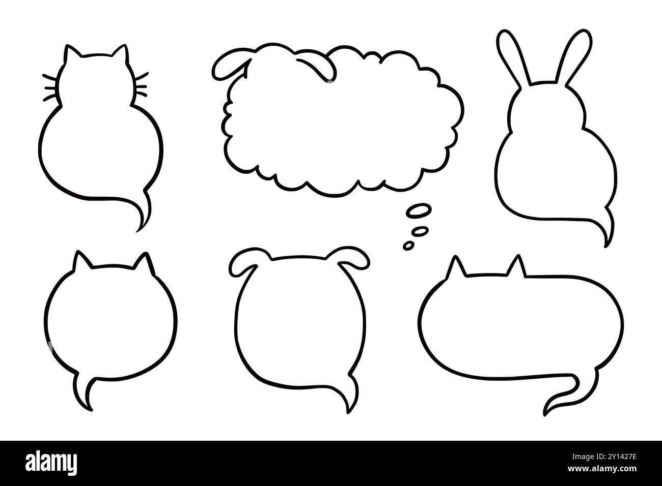 Cat dog pet frame, speech bubble cute set. Hand drawn sketch doodle ...