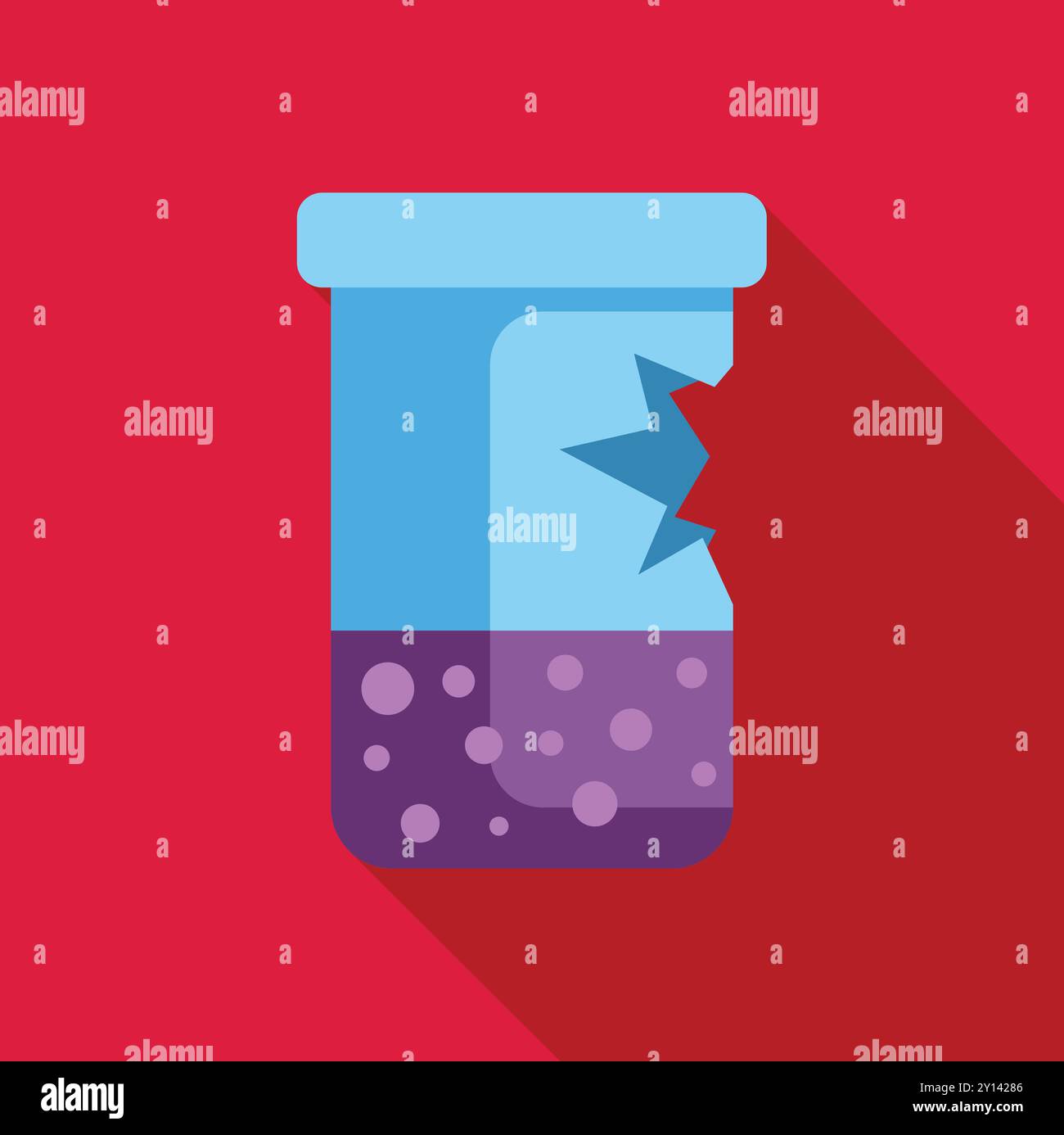 Broken chemistry test tube containing bubbling hazardous chemical ...