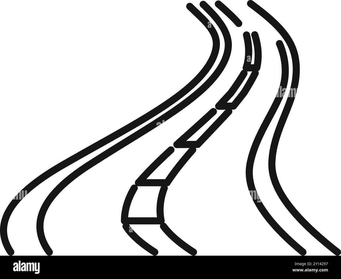 Simple black and white line art illustration of a winding road ...