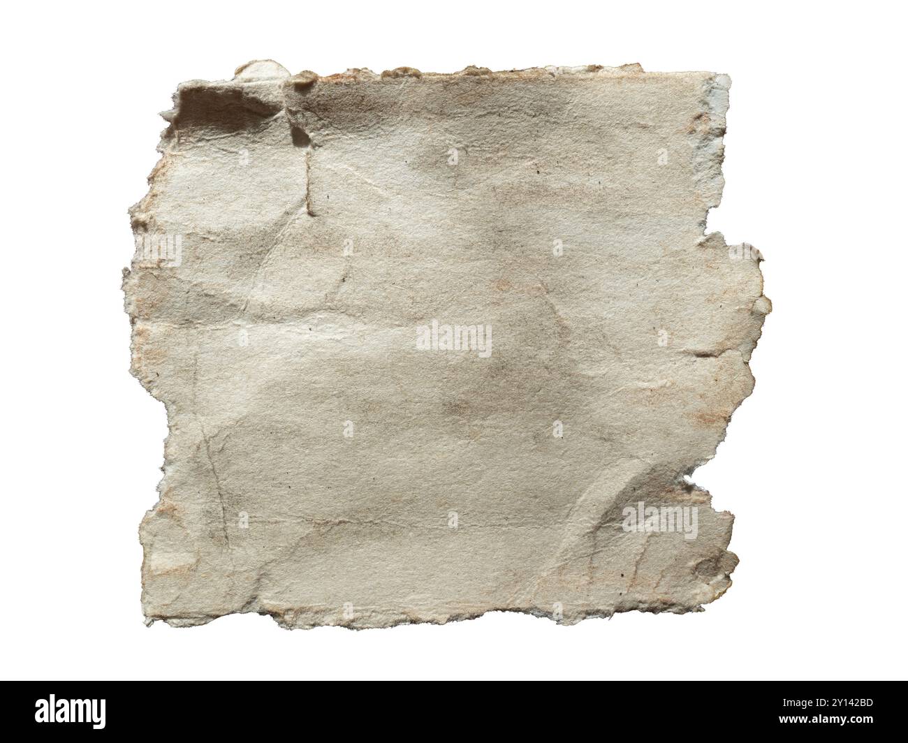 Torn old vintage square shaped parchment paper on white background with ...