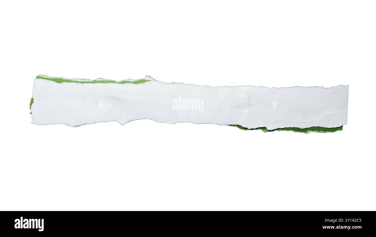 Torn white and green paper for using as a text box on white background ...