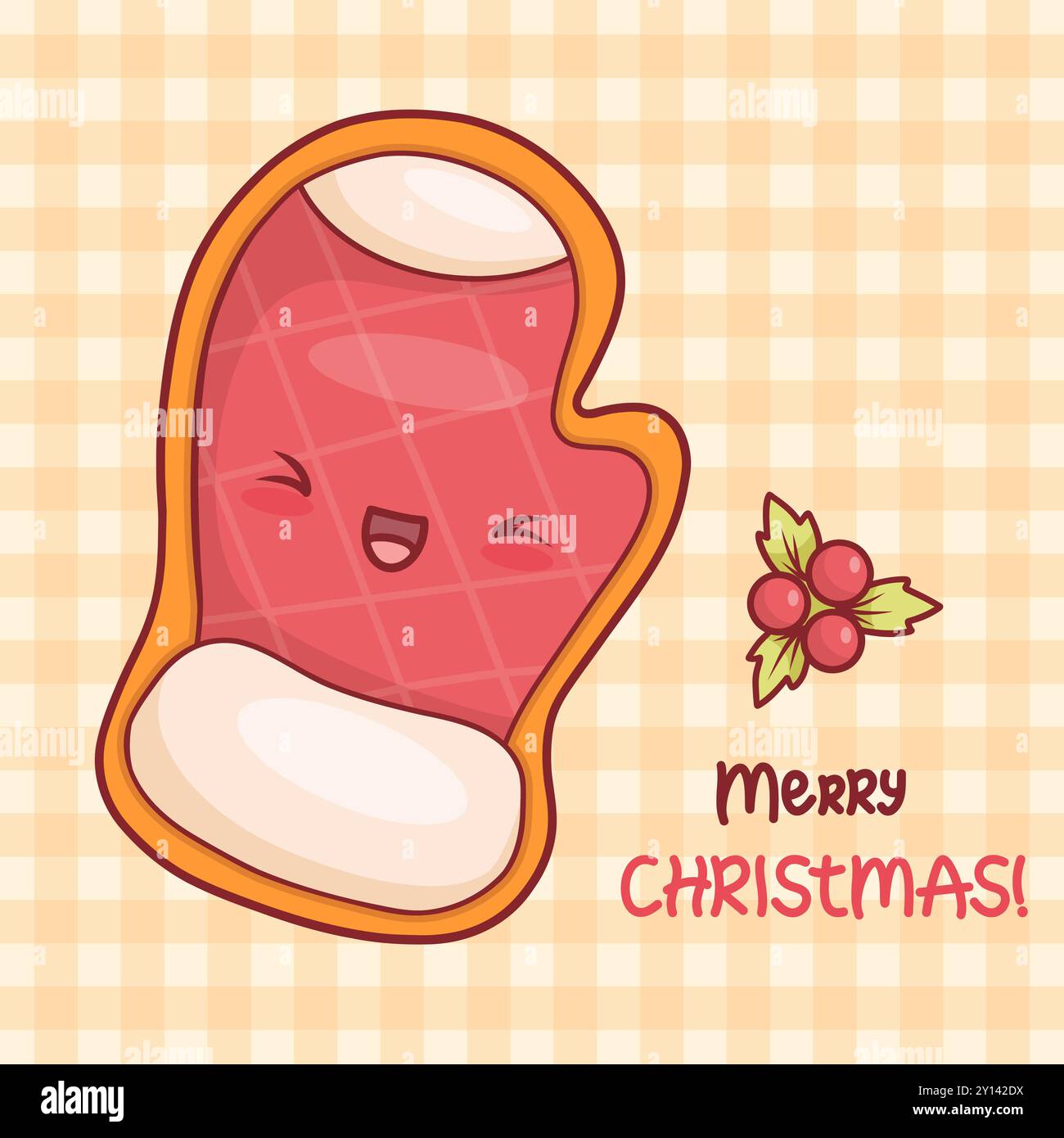 Cute Christmas red gingerbread mitten with holly. Festive New Year ...