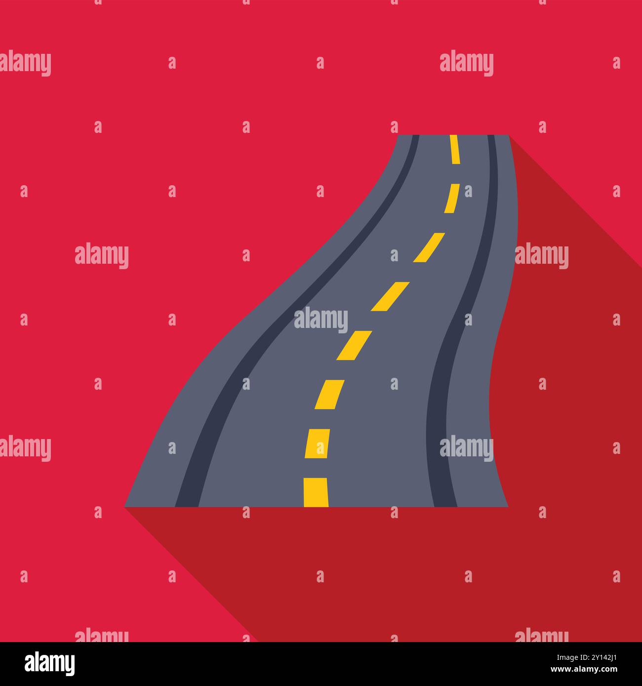 Winding road is disappearing into a red background, representing the ...