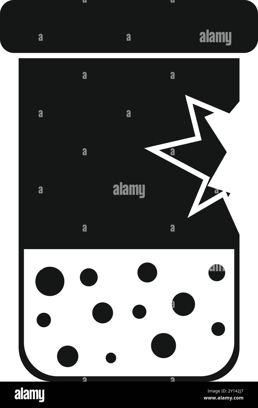 Black and white silhouette of a chemical flask exploding with cracked ...