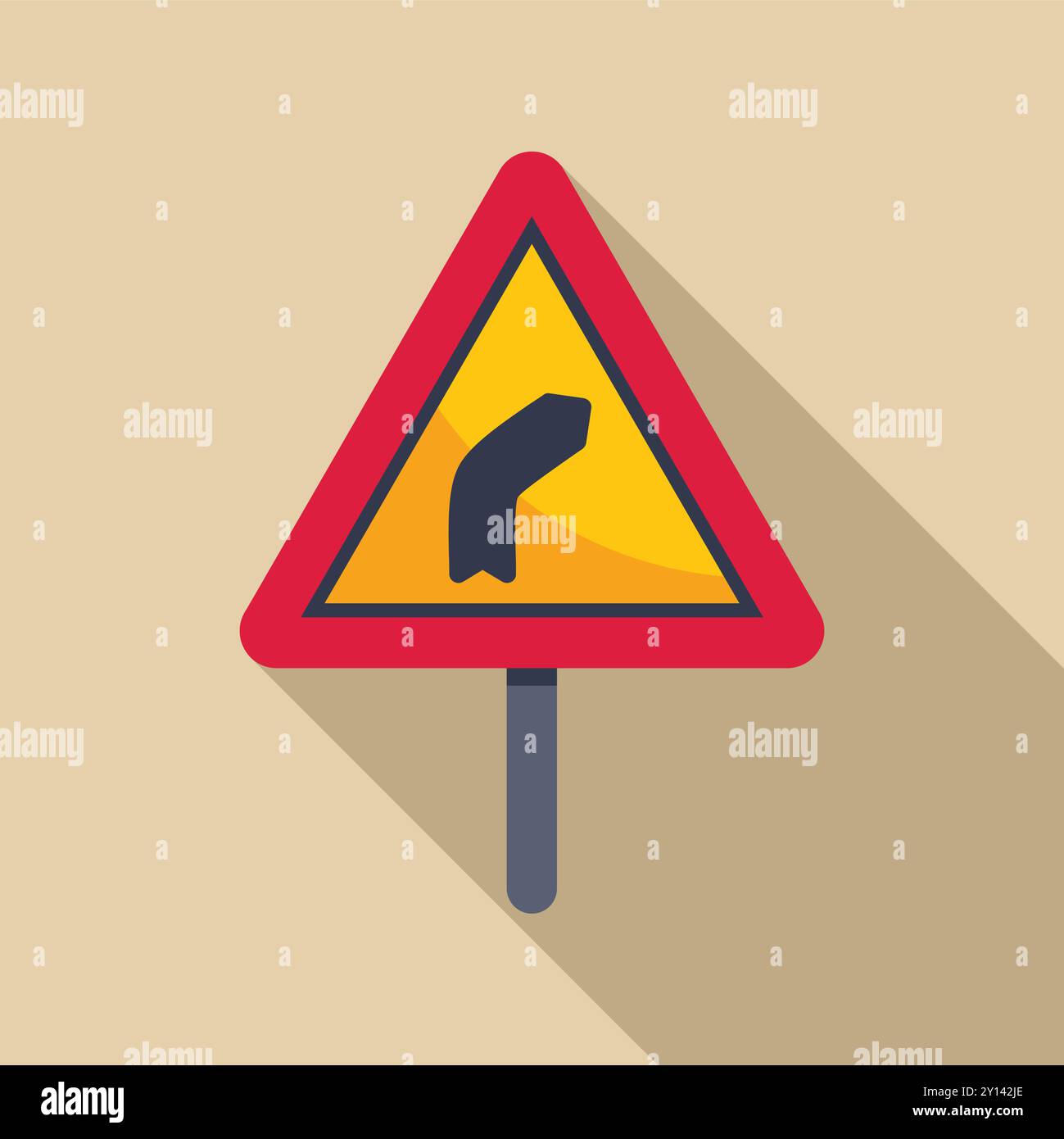 Red triangular traffic sign indicating a left curve ahead, important ...