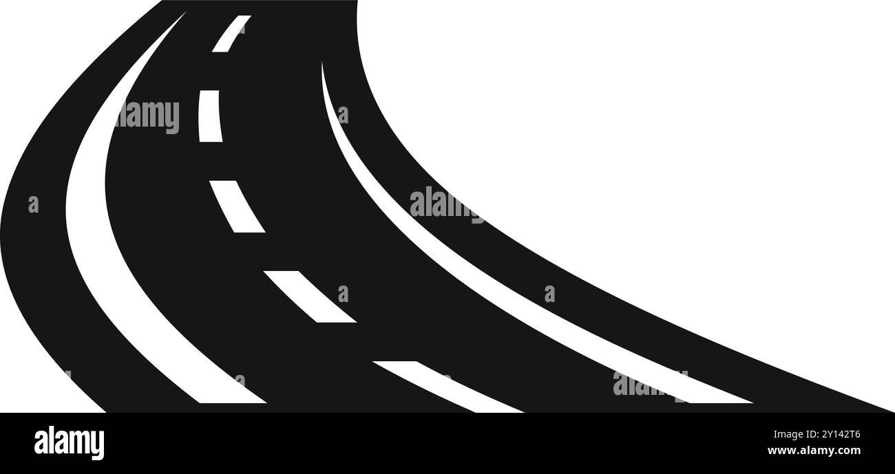 Black and white illustration of a winding road disappearing around a ...