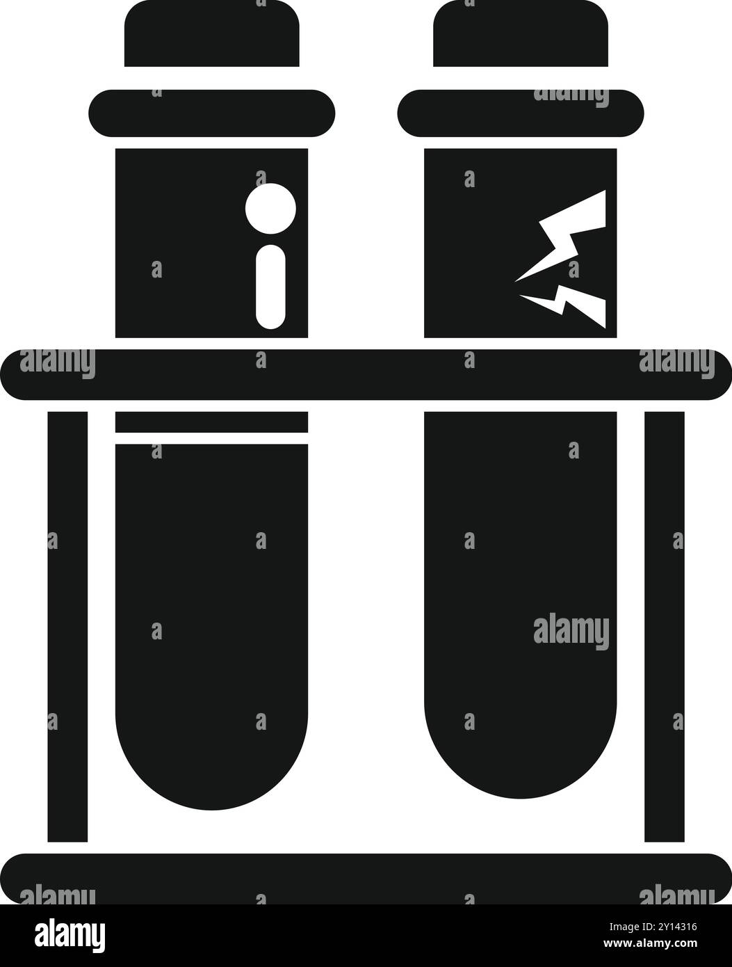 Black and white icon of two test tubes in a rack, one with an ...