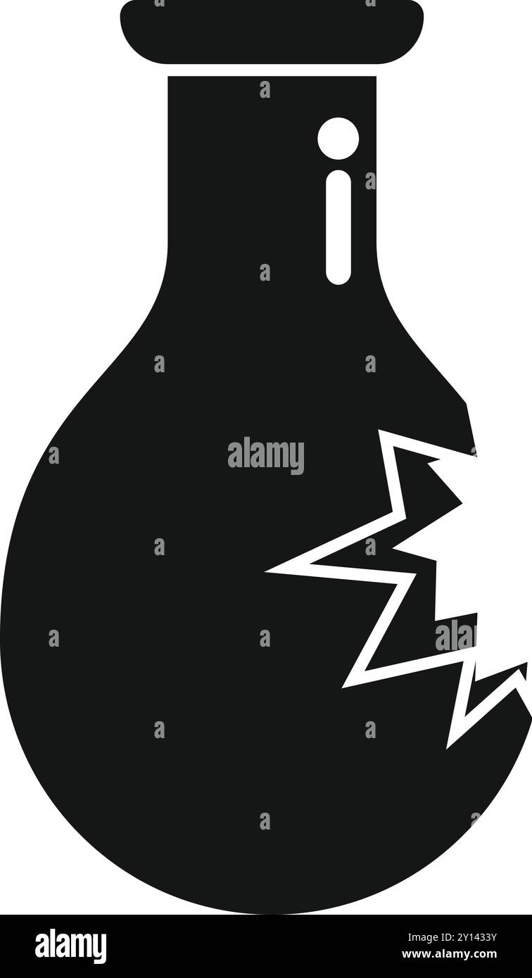 Black silhouette of a broken chemical flask isolated on a white ...