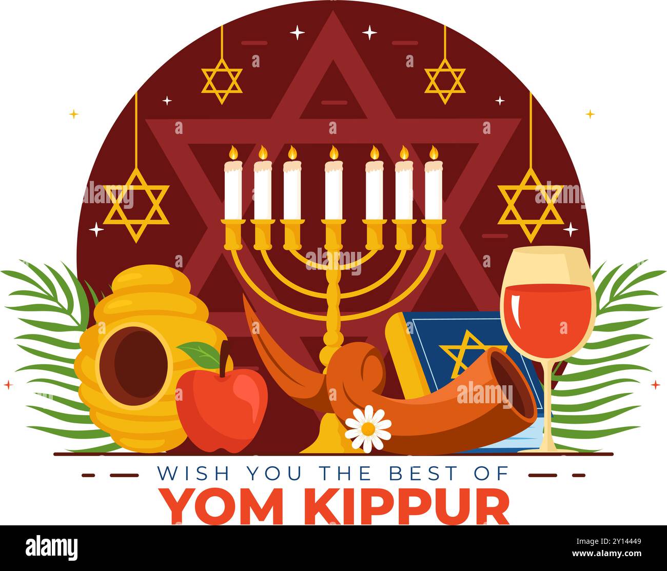 Yom Kippur Celebration or Wish You a Blessed Day Vector Illustration ...