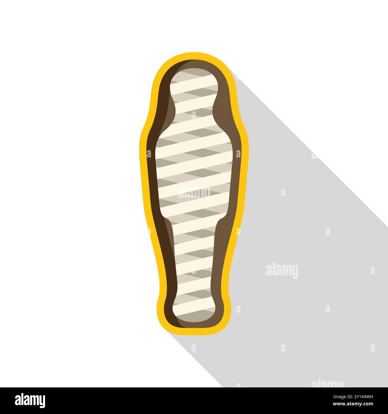 Egyptian mummy wrapped in bandages lying in sarcophagus icon in flat ...