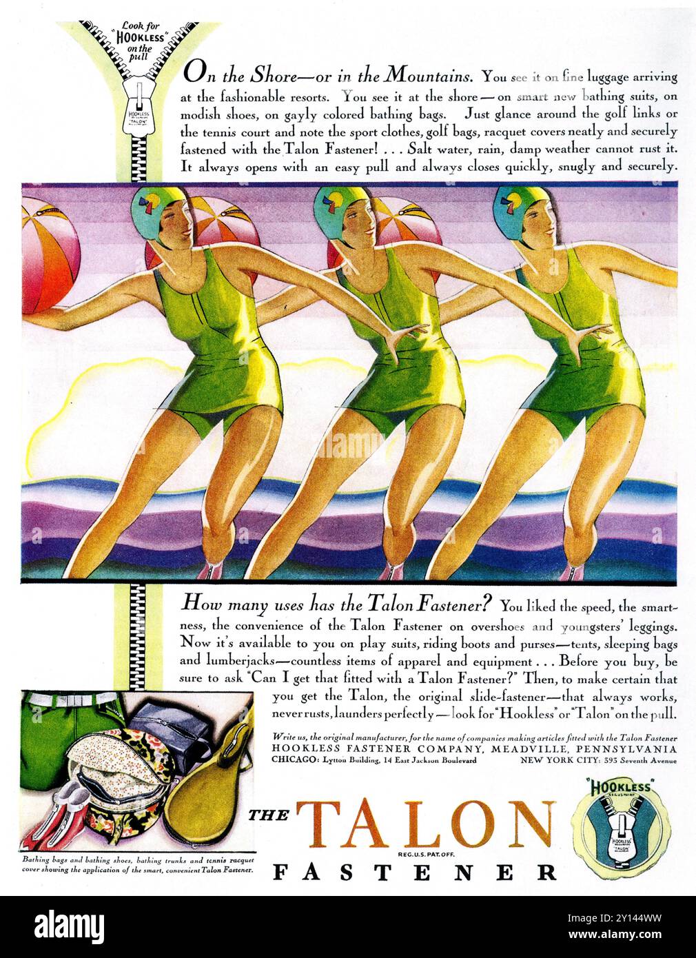 1928 Talon slide-fasteners ad - Hookless Fastener co Stock Photo - Alamy