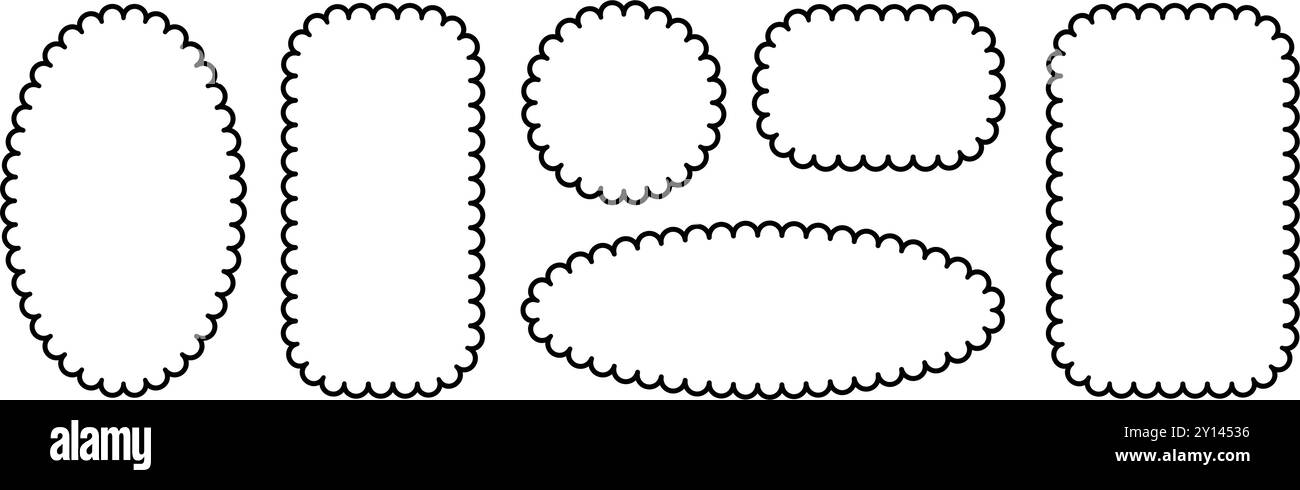 Circle and square scalloped frames. Scalloped edge rectangle and ellipse shapes. Simple label ...