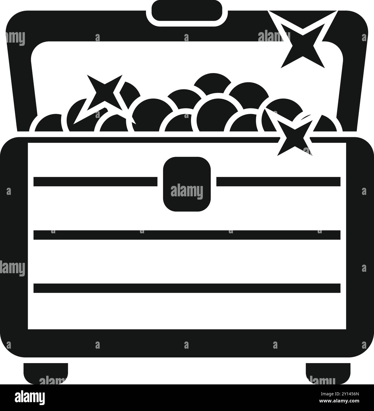 Black and white vector icon of an open treasure chest, overflowing with ...