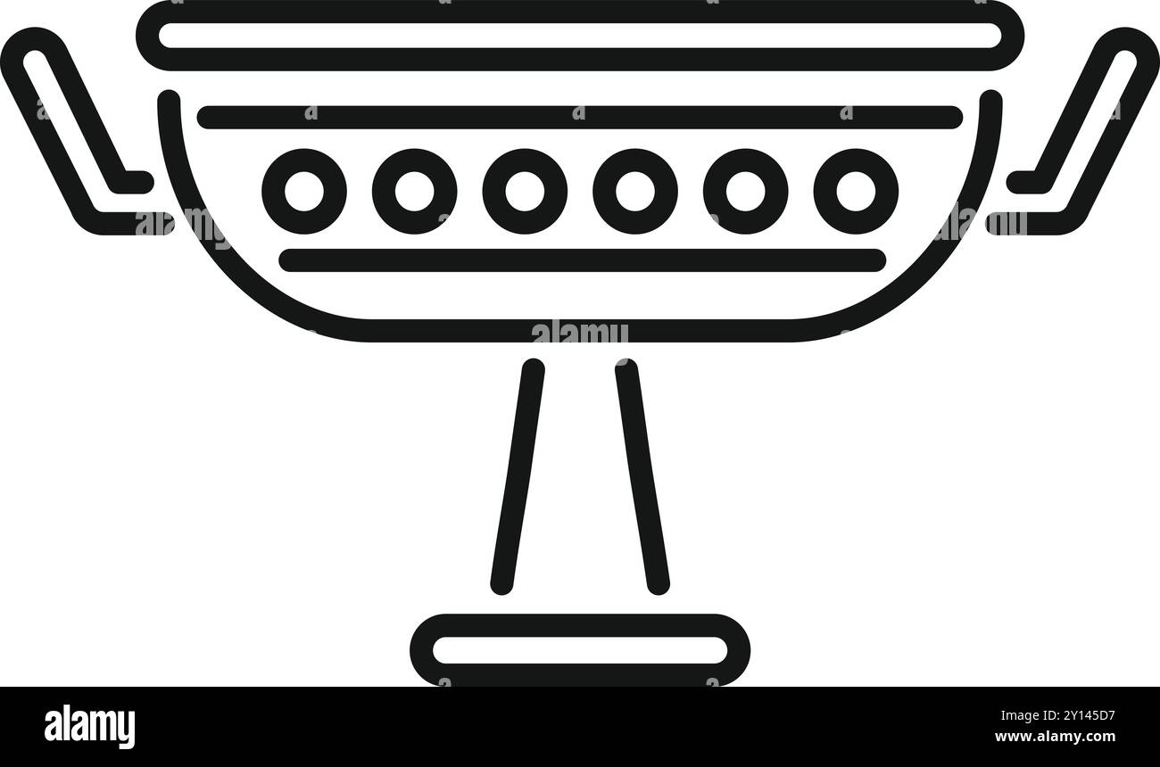 Line style icon of a round brazier with handles standing on tripod over ...