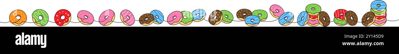 Set of donuts. Delicious donuts one line colored continuous drawing ...