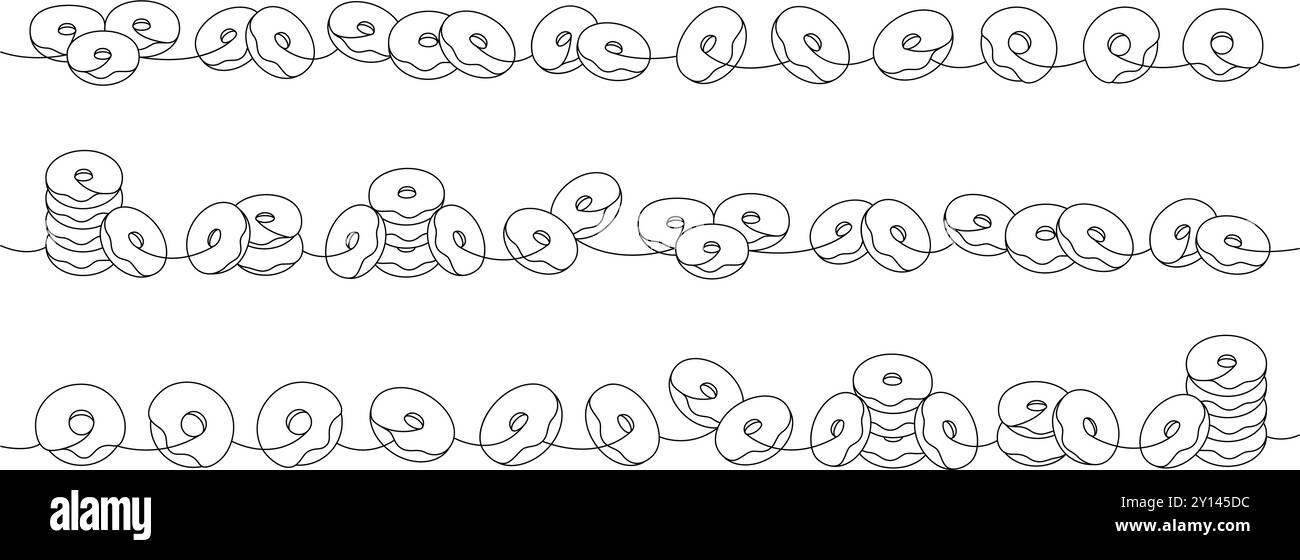 Set of take away donuts. Delicious donuts one line continuous drawing ...