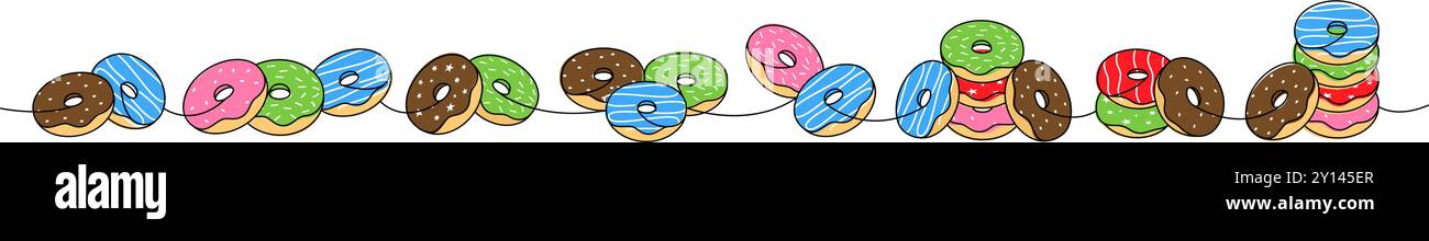 Donut set. Delicious donuts one line colored continuous drawing. Bakery ...