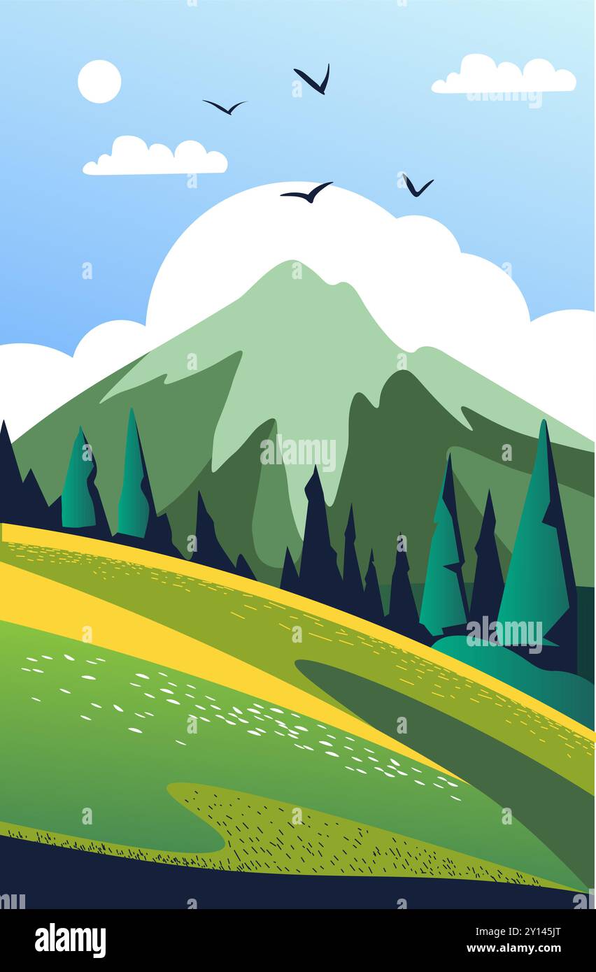 Scenic Mountain Landscape Vector Illustration Stock Vector Image & Art ...