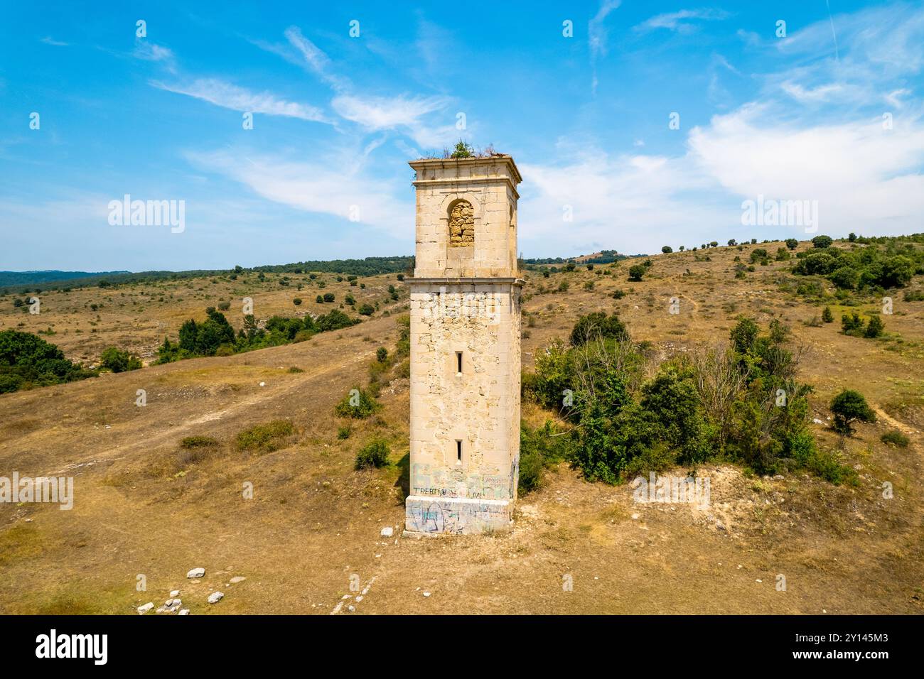 Aerial view of the famous cursed town of Ochate in Condado de Trevino ...