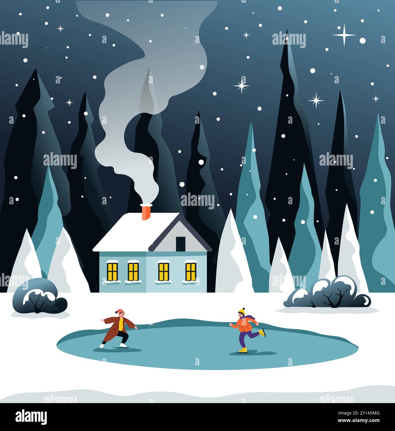 Serene winter forest scene Stock Vector Images - Alamy