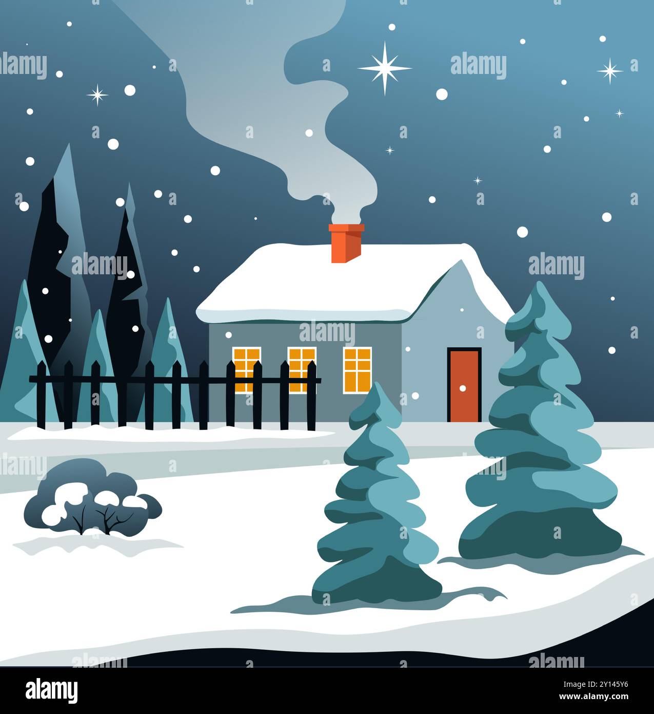 Serene winter cabin Stock Vector Images - Alamy