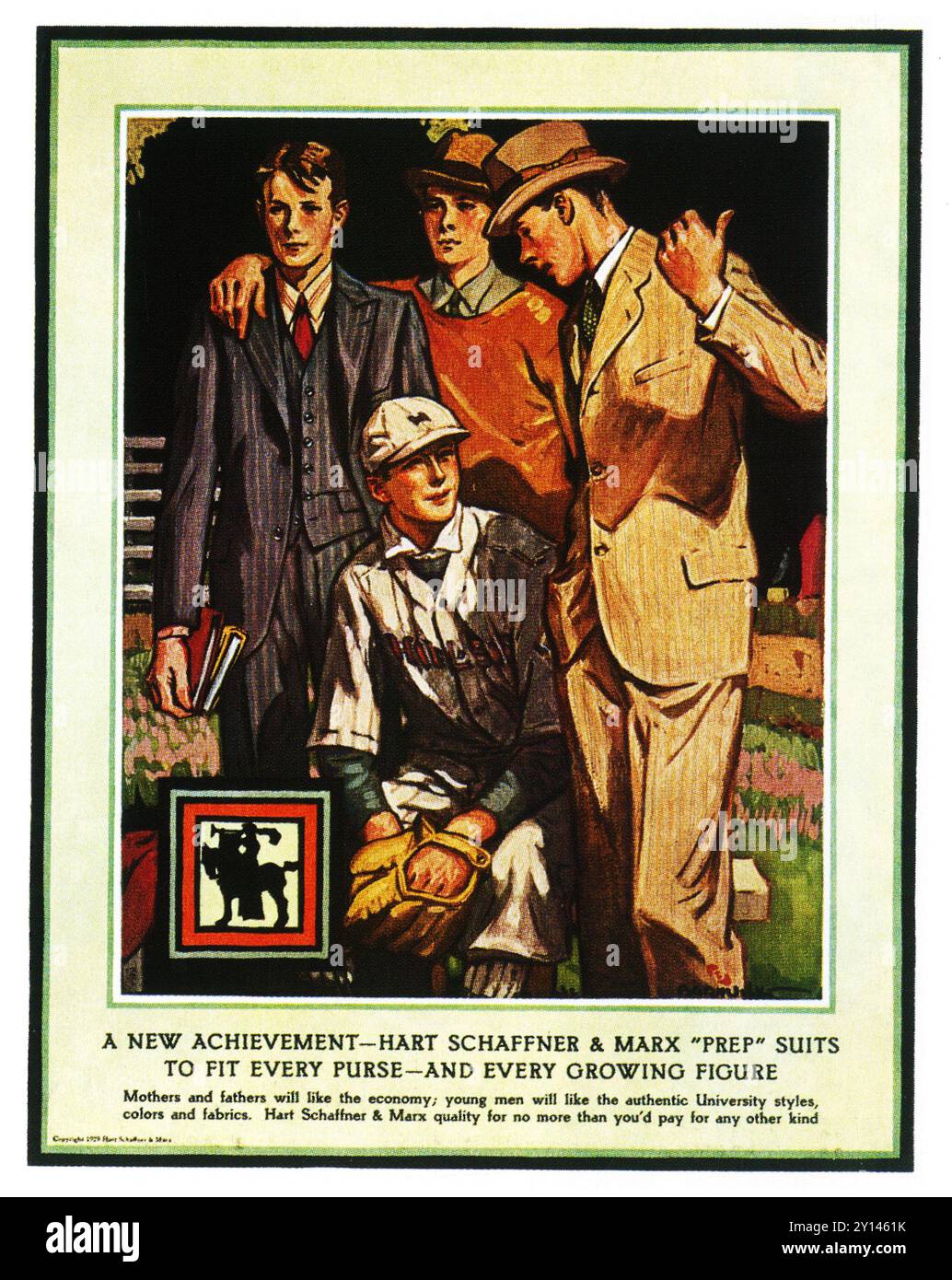 1929 Hart Schaffner & Marx prep suits men's clothes ad Stock Photo - Alamy