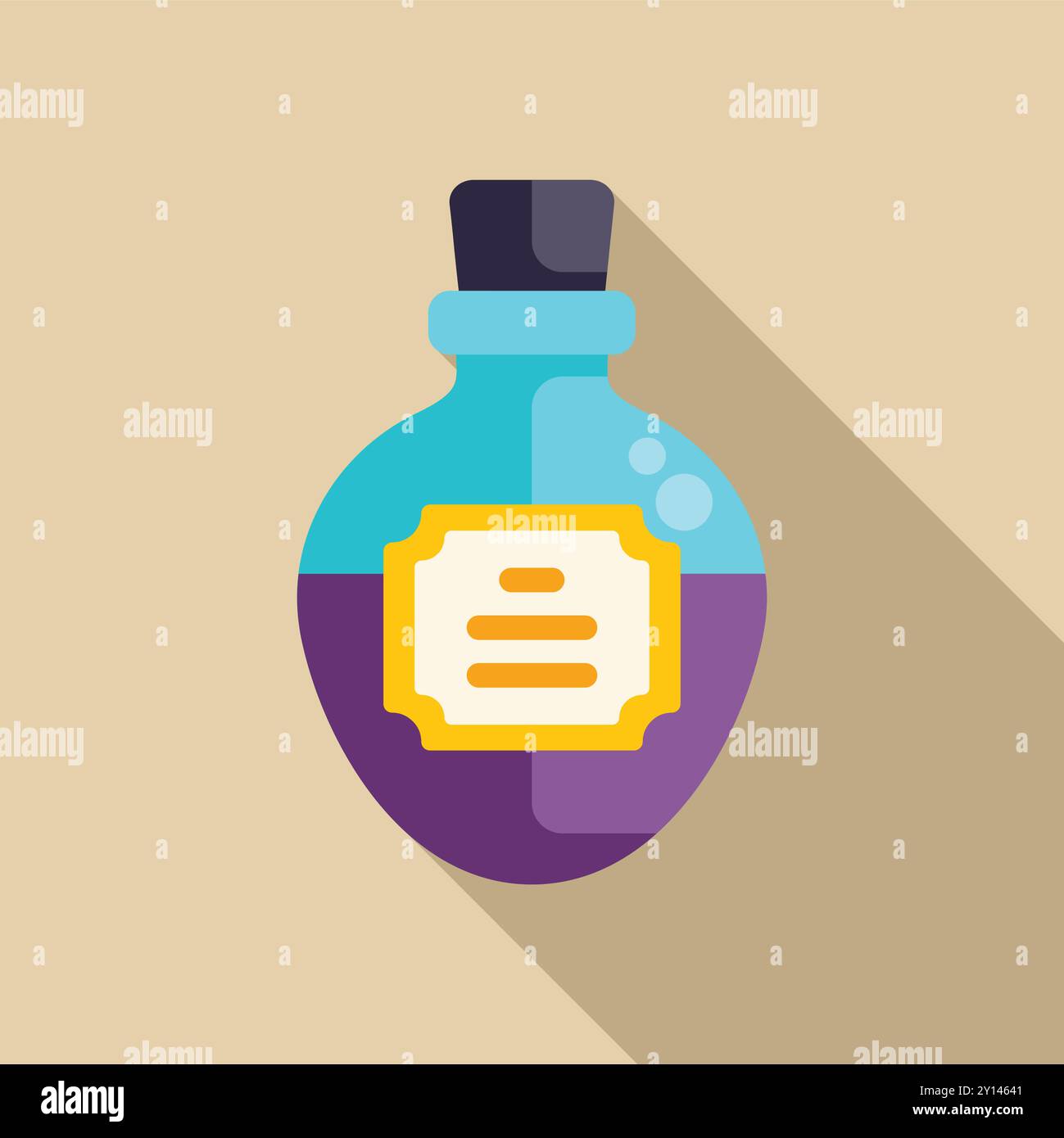 Mysterious purple potion is bubbling inside a glass bottle with a blank ...