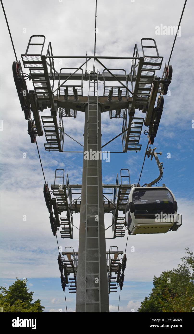 An intermediate support tower for cable cars on Mount Dajti outside ...