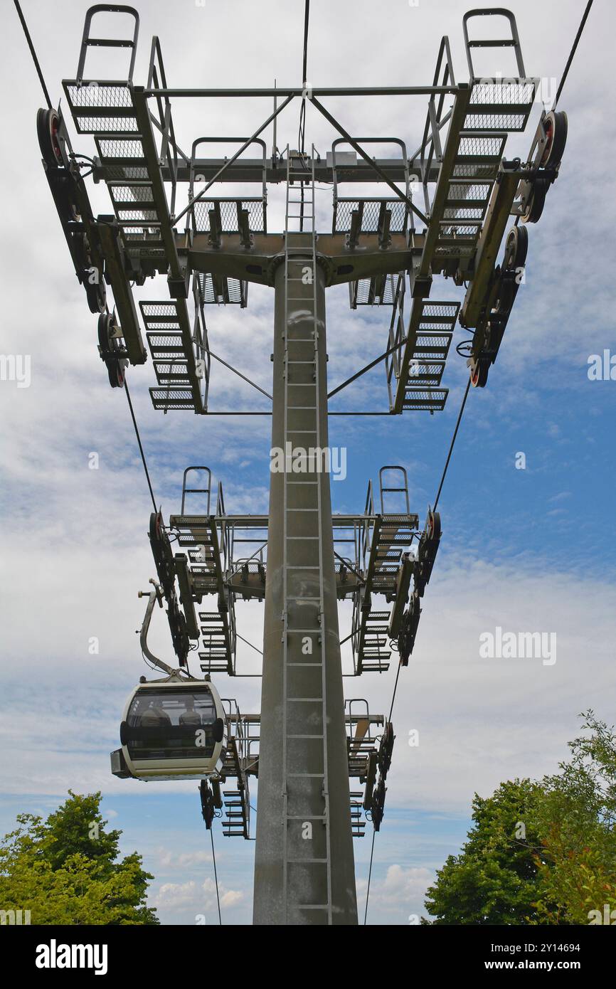 An intermediate support tower for cable cars on Mount Dajti outside ...