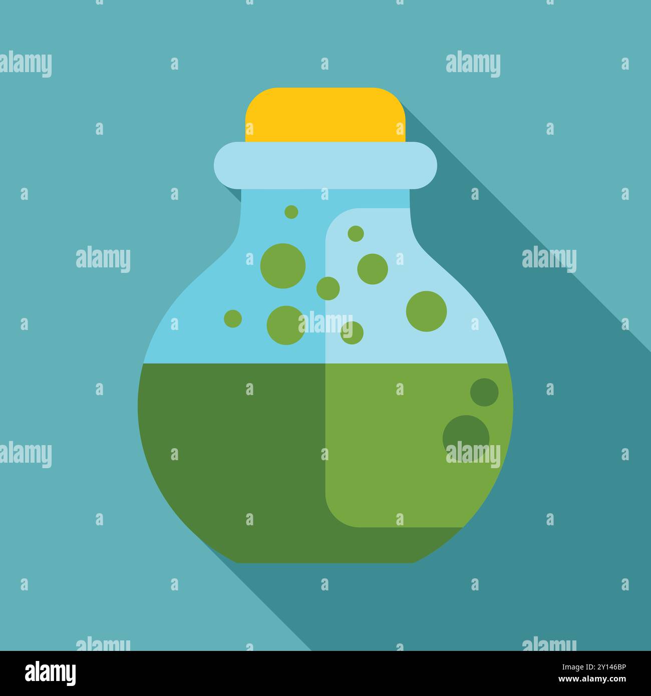 Round bottom flask containing bubbling green liquid, in flat design ...