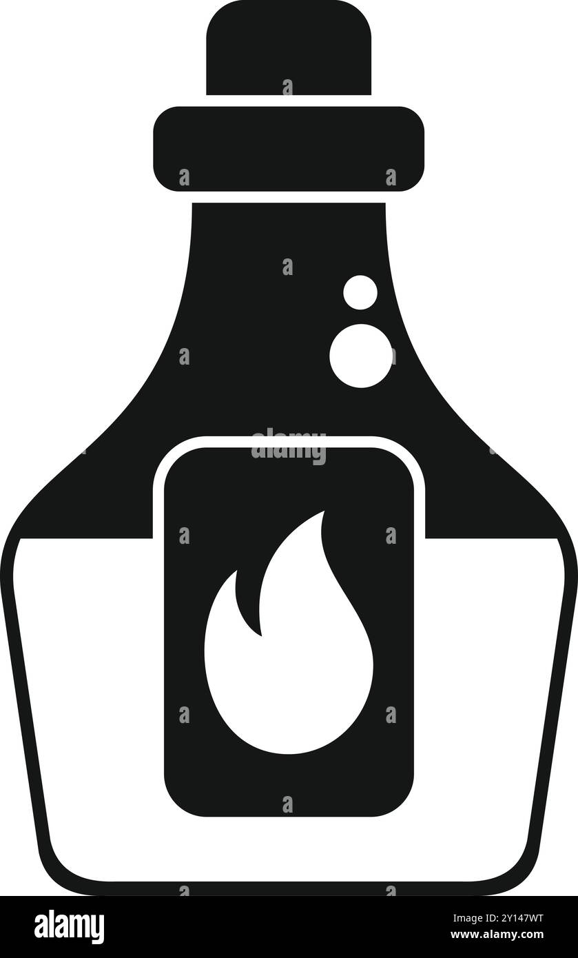 Black silhouette of a bottle with a flammable liquid inside is standing ...