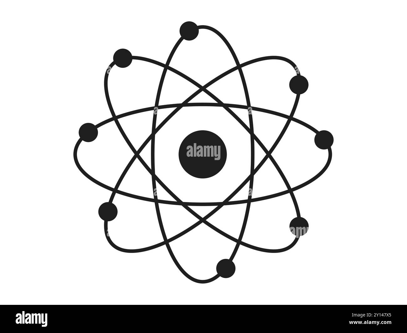 Black silhouette of an atom with orbiting electrons isolated on a white ...